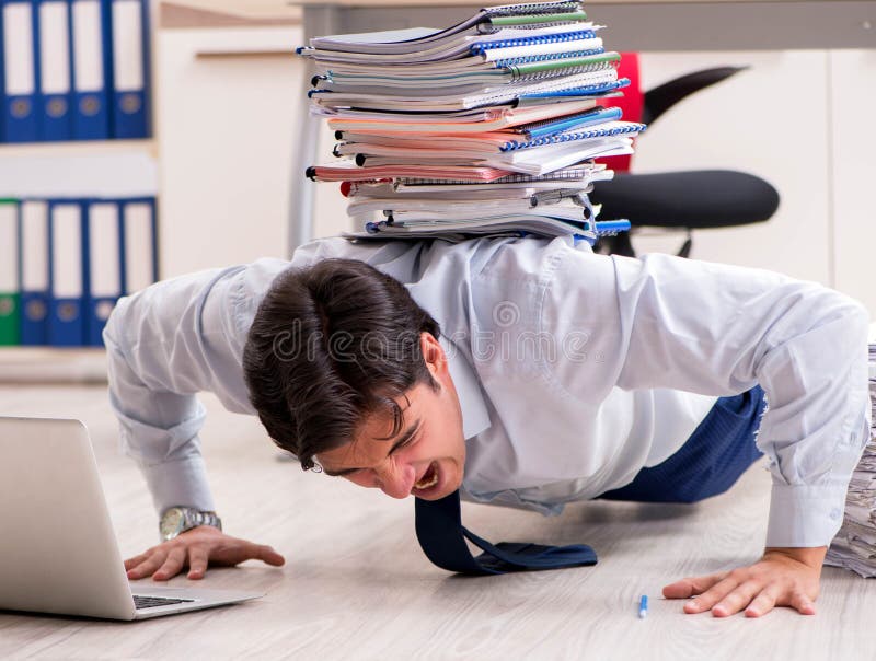 Extremely Busy Employee Working in the Office Stock Image - Image of ...