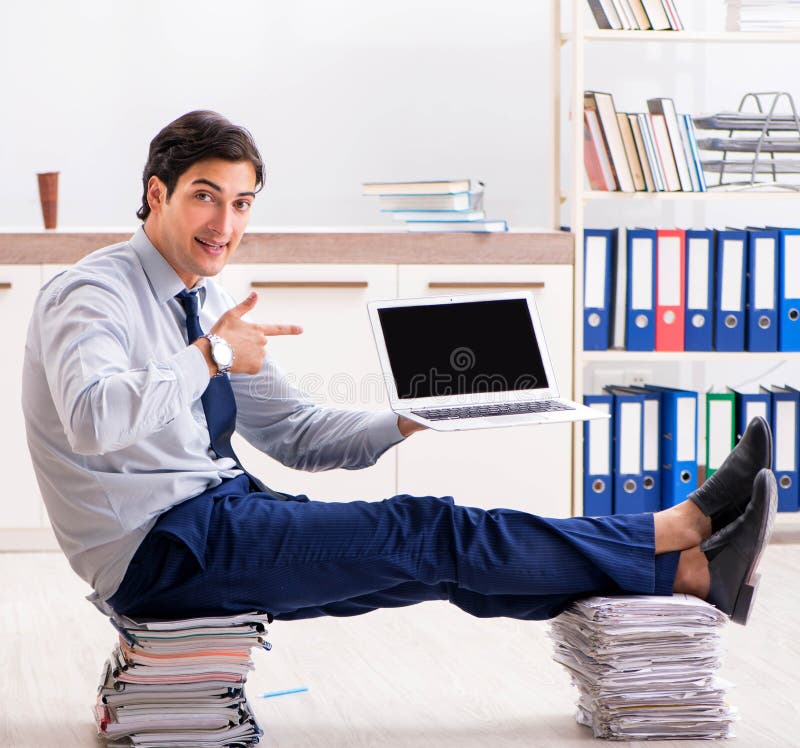 Extremely Busy Employee Working in the Office Stock Image - Image of ...