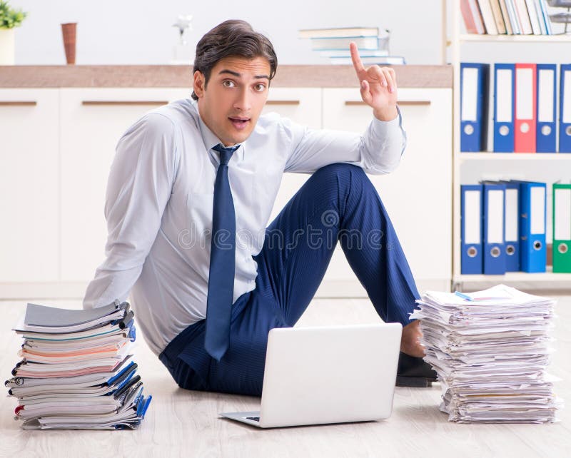 Extremely Busy Employee Working in the Office Stock Image - Image of ...