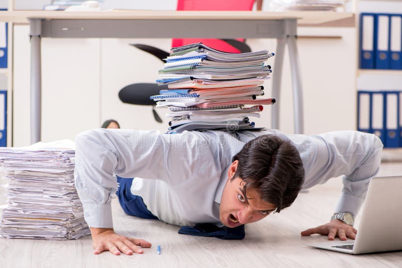 The Extremely Busy Employee Working in the Office Stock Photo - Image ...