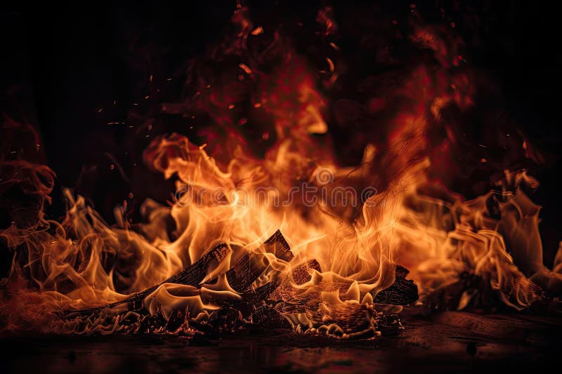 Extremely Close-up of Burning Fire, with the Flames and Sparks Visible ...