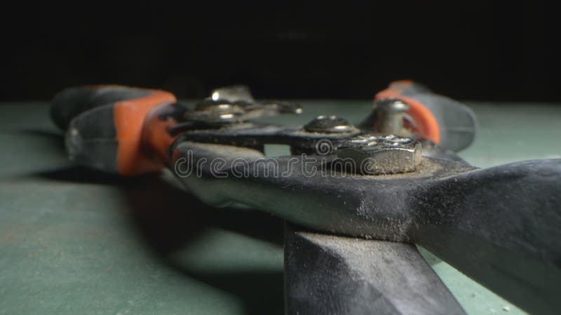 Extremely Close-up, Detailed. Scissors for Metal on a Dark Background ...