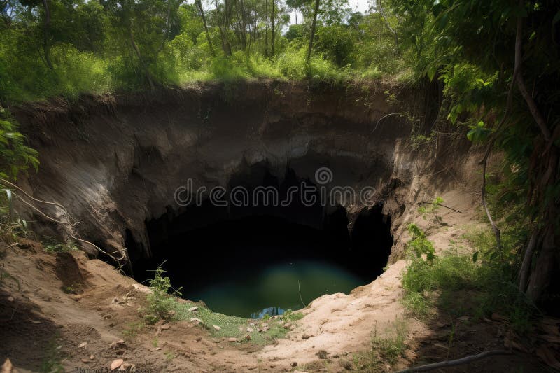Extremely Deep Sinkhole, with Visible Sunlight at the Bottom Stock ...