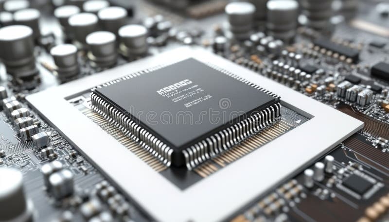 This is an Extremely Detailed Closeup Image of a Computer Chip Mounted ...