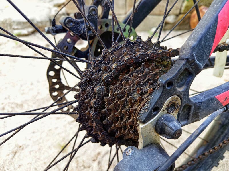 An Extremely Dirty and Rusty Bicycle Cassette, Chain, and Disc Brake ...
