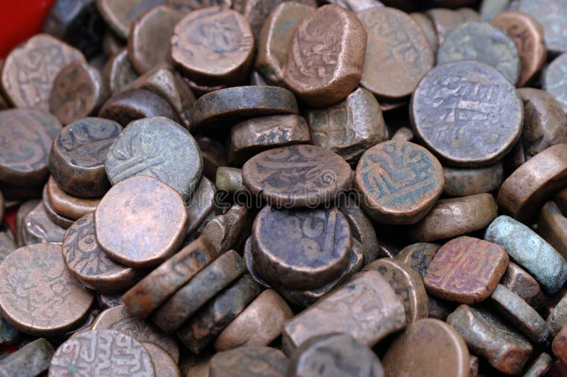 Extremely Rare Old Coins of the Mughal Empire Stock Image - Image of ...