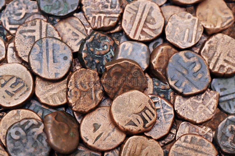 Extremely Rare Old Coins of the Mughal Empire Stock Photo - Image of ...