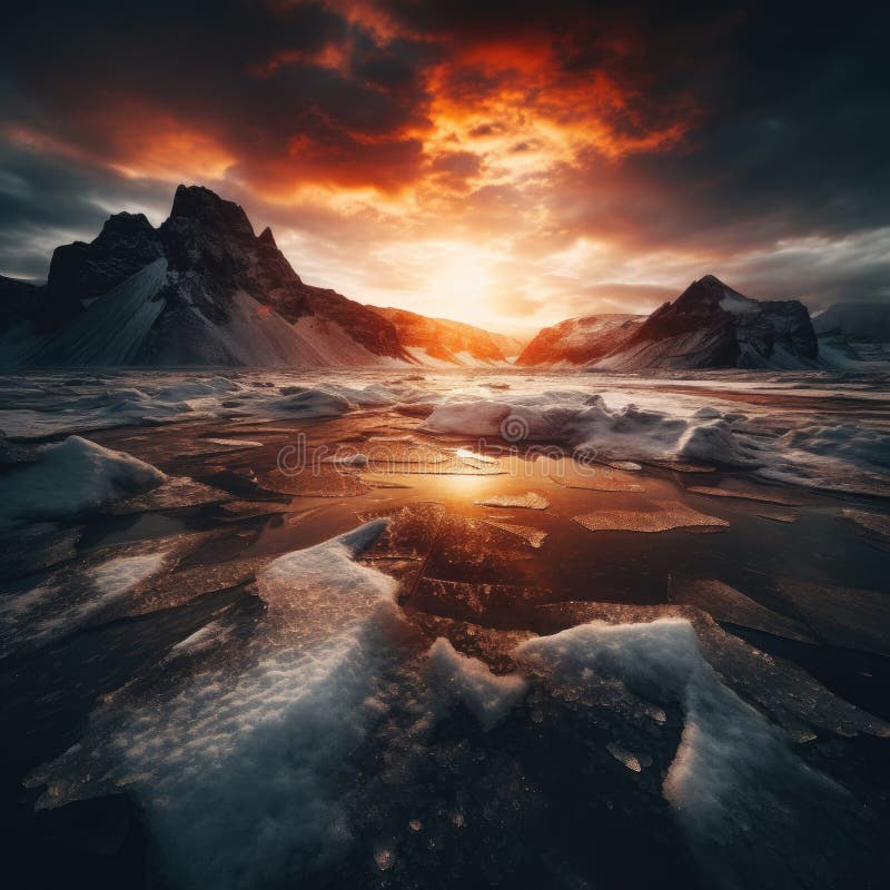 Fantastic Winter Landscape. Dramatic Sunset Over Snowy Mountains ...