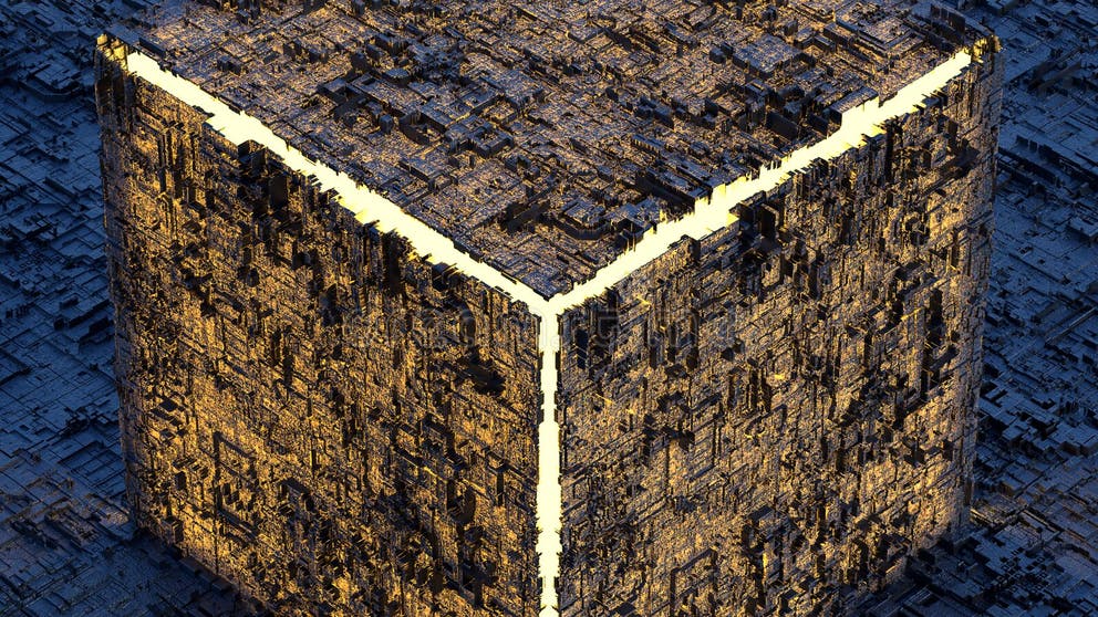 Extruded Blocks on Technical Circuit 3D Rendering Stock Illustration ...