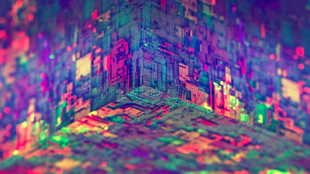 Extruded Blocks on Technical Circuit 3D Rendering Stock Illustration ...