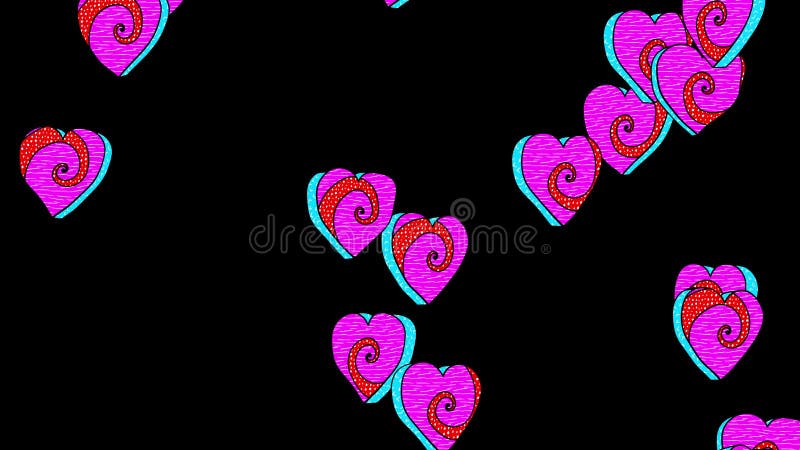 Extruded Falling Hearts Shape and Fun Text in Comic Style, Fluorescent ...