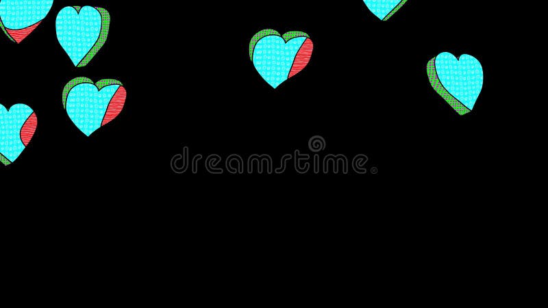 Extruded Falling Hearts Shape and Fun Text in Comic Style, Fluorescent ...