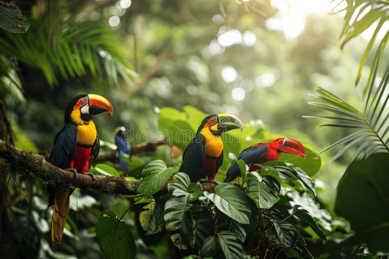 Exuberant Wildlife in the Amazon Rainforest with Diverse Foliage, Ai ...