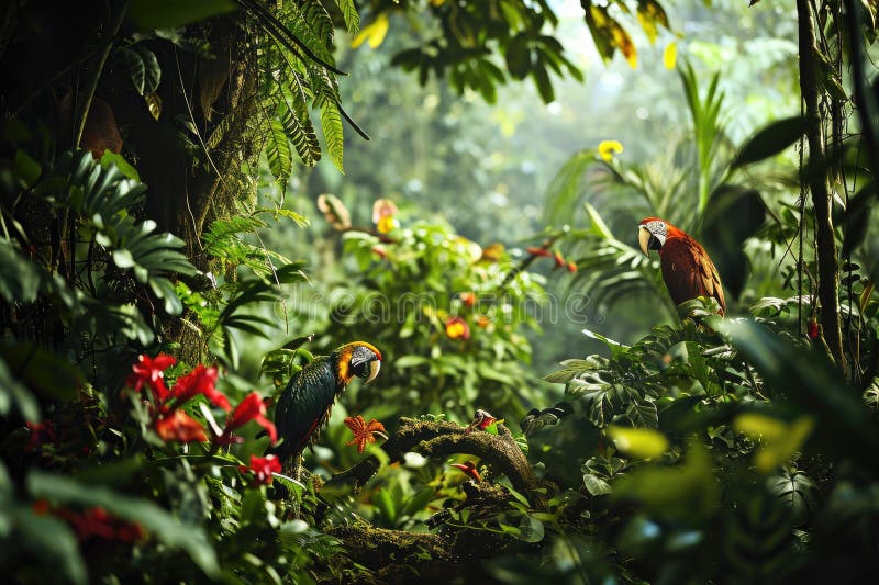 Exuberant Wildlife in the Amazon Rainforest with Diverse Foliage, Ai ...
