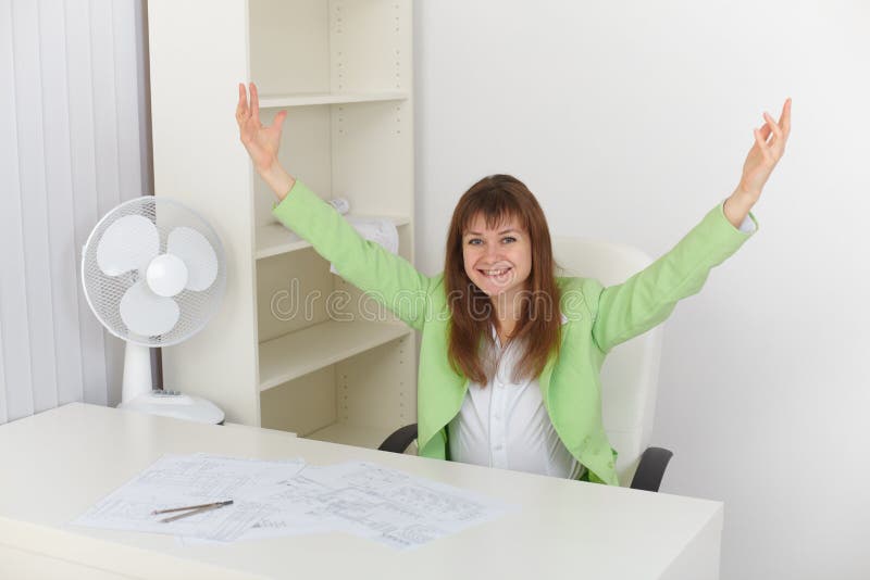 Exulting Girl at Office on Workplace Stock Photo - Image of office ...