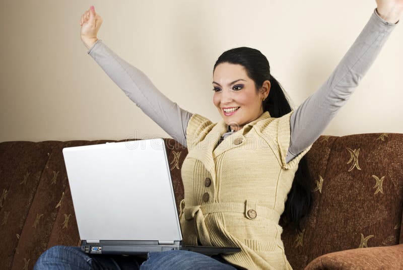 Exulting Woman with Success Stock Image - Image of excitement, couch ...