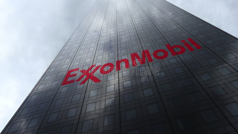ExxonMobil Logo on a Skyscraper Facade Reflecting Clouds. Editorial 3D ...