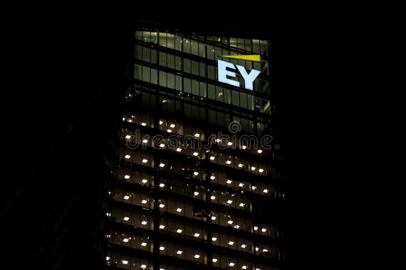 EY sign on the building editorial photography. Image of sign - 294656142
