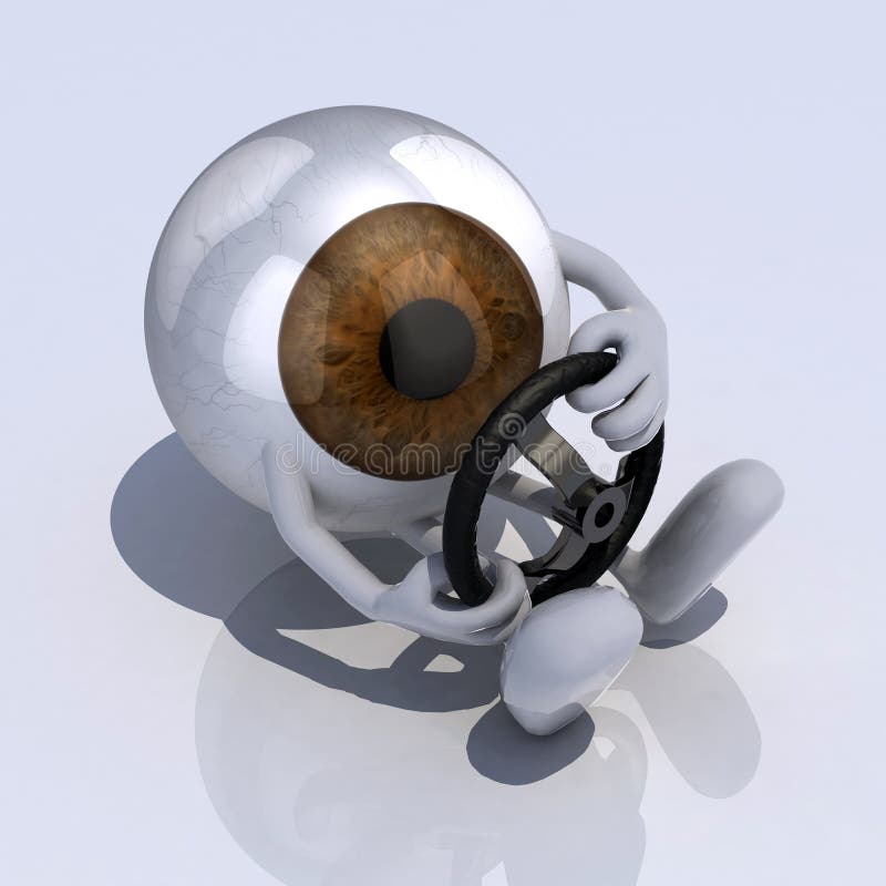 Eye with Arms and Steering Wheel Ca Stock Illustration - Illustration ...