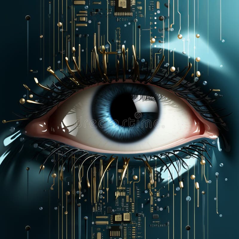 The Eye of an Artificial Intelligence is Shown on a Circuit Board Stock ...