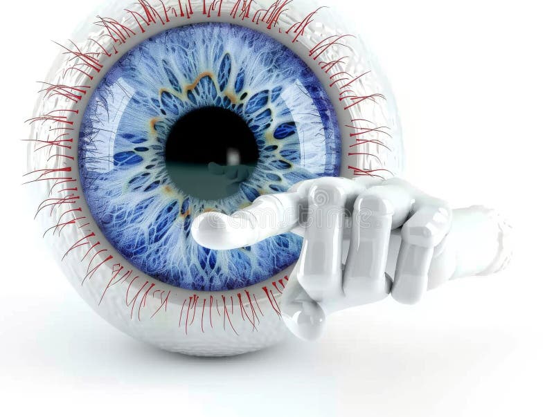 Eye Ball Character Pointing Finger on White Background Stock ...