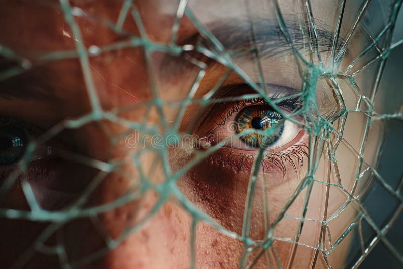 Eye Behind Shattered Glass stock photo. Image of cracked - 313252350