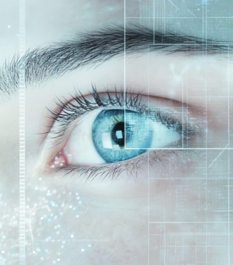 An Eye with Biometric Patterns Visible, Against the Backdrop of Digital ...