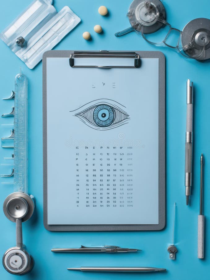 Eye Care Flyer Displayed on Clipboard with Medical Instruments and ...