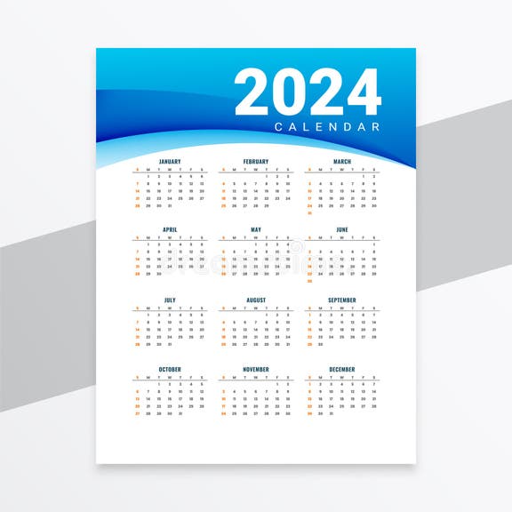 Eye Catching 2024 Annual Wall Calendar Layout for Workspace Stock ...