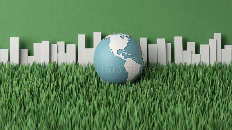Artistic Paper Craft of Earth Surrounded by Green Grass and Minimalist ...