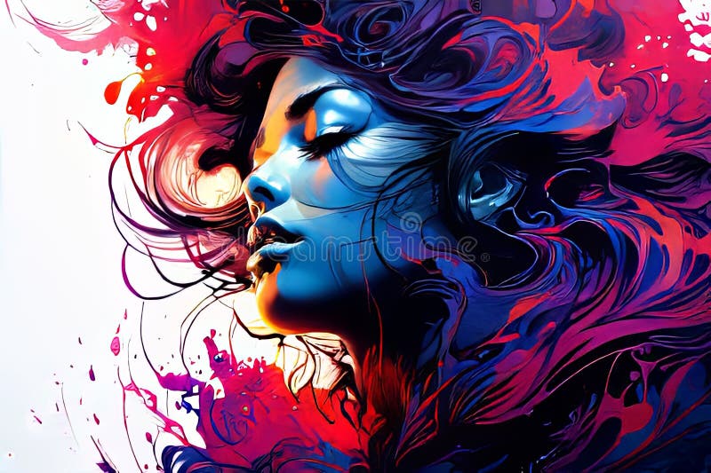 Eye Catching Artwork Showcasing Womans Profile Surrounded by Bold ...
