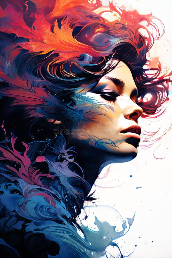 Eye Catching Artwork Showcasing Womans Profile Surrounded by Bold ...