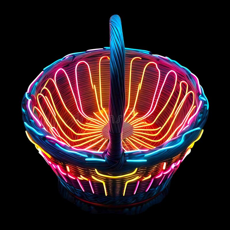 An Attractive and Neon Lights Illuminated Basket Isolated on Black ...