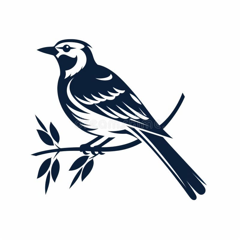 Eye-catching Bird Perched on Branch Vector in Dark Navy and Light Black ...