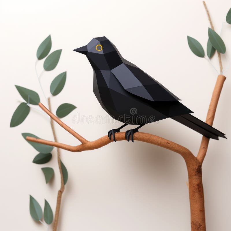 Eye-catching Blackbird Paper Craft with Polygon Design Stock ...
