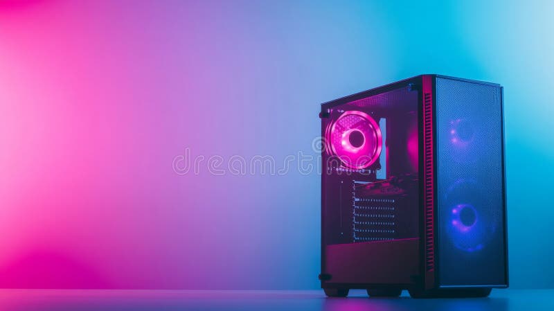 Stylish Computer Case Glowing with Vibrant Pink and Blue Lights ...