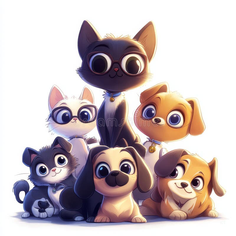 An Eye-catching Creative Group of Cartoon Animals. Stock Image - Image ...