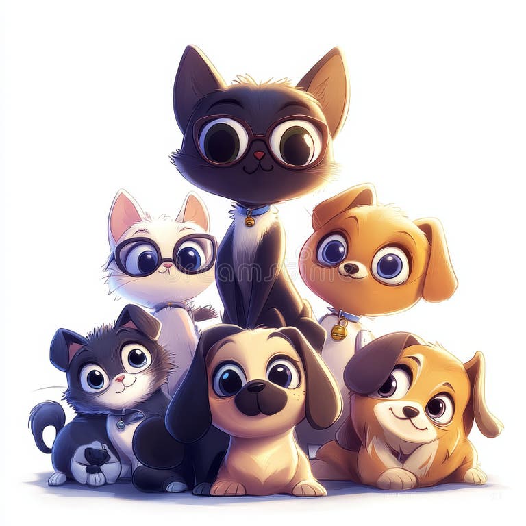 An Eye-catching Creative Group of Cartoon Animals. Stock Image - Image ...