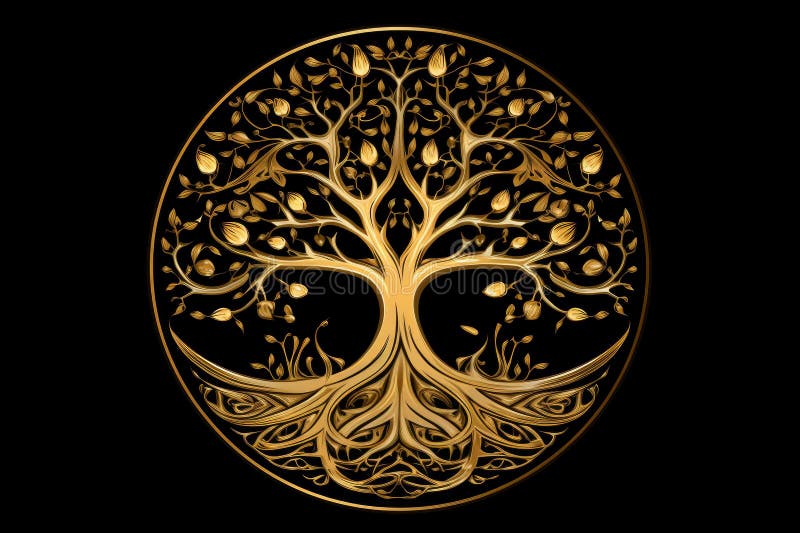 Eye-catching Golden Tree Logo. Generate Ai Stock Illustration ...
