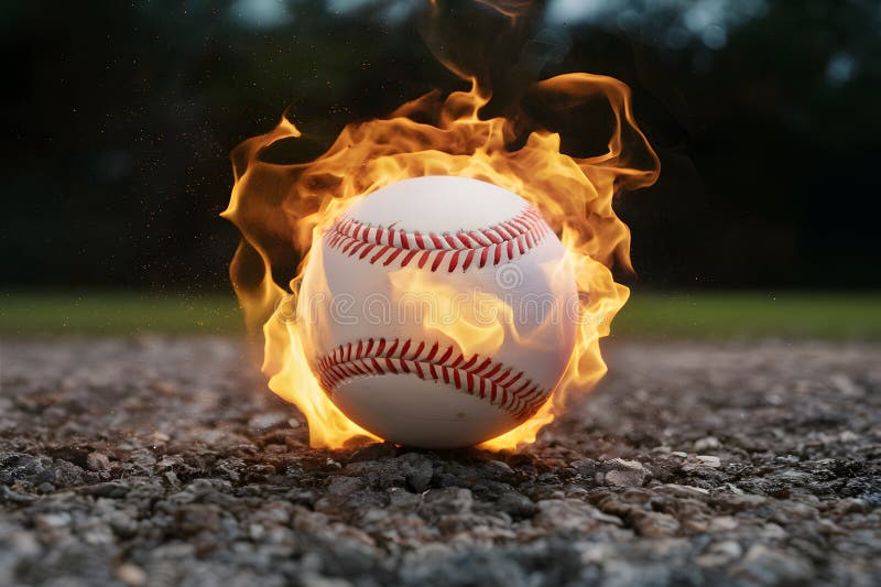 Eye Catching Image of Baseball Ball Ablaze, Capturing the Thrill and ...