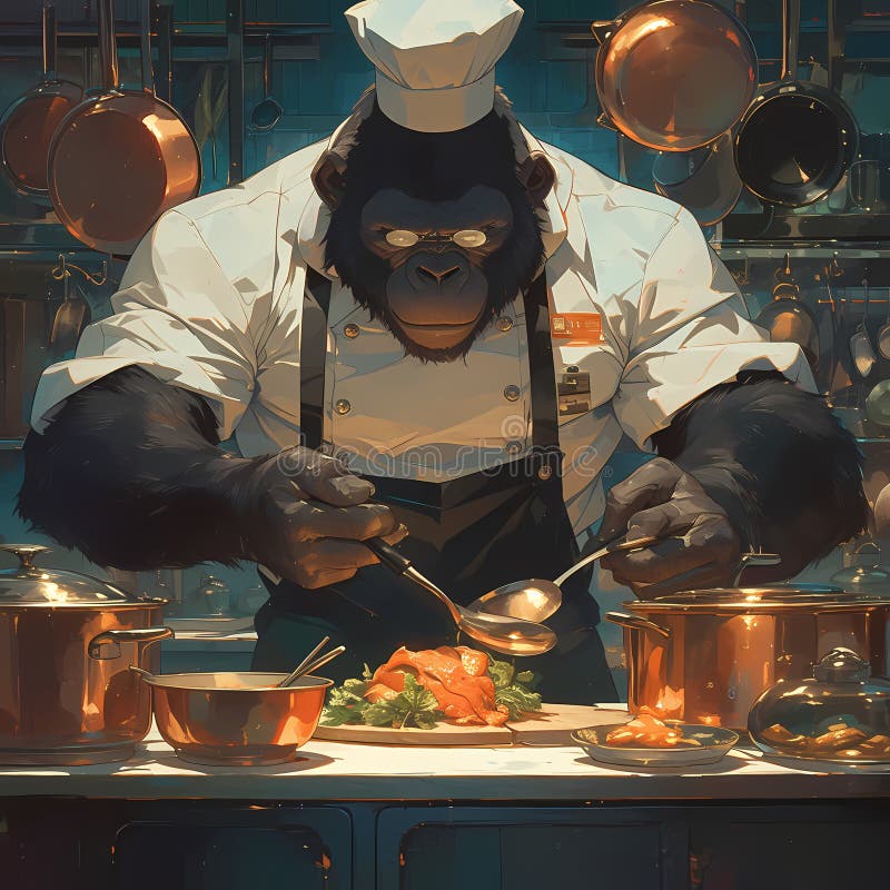 Gourmet Chef Monkey in Action Stock Illustration - Illustration of ...