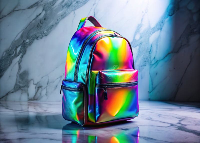 A Vibrant Neon Backpack Against a Stunning Marble Background Rainbow ...