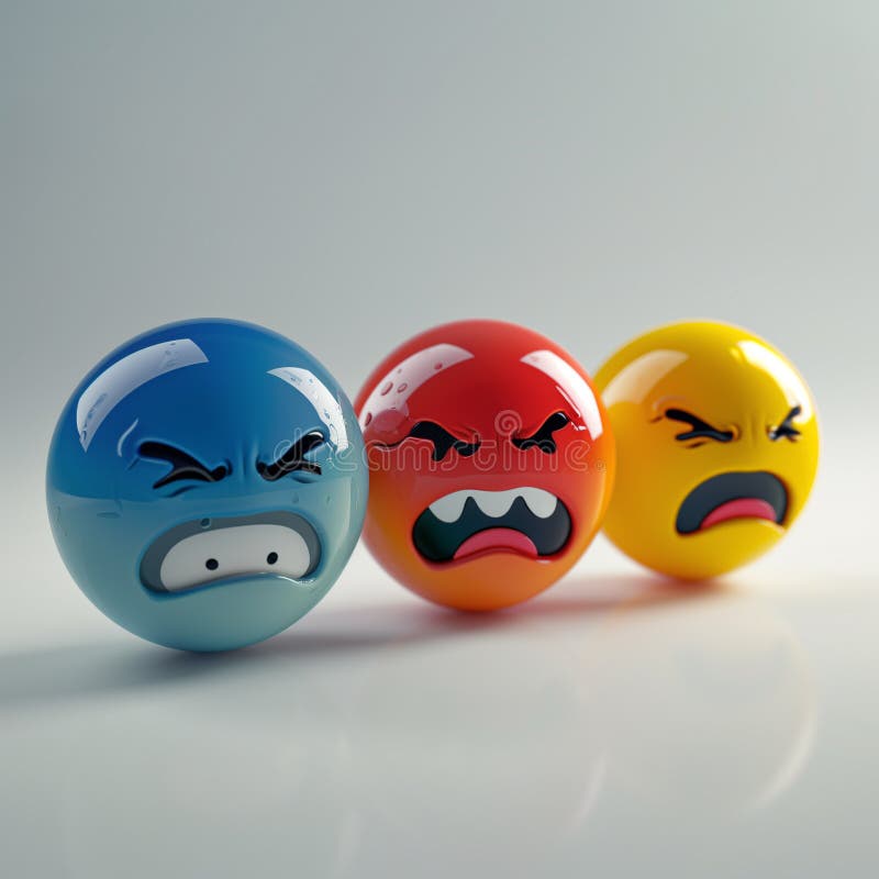 Three Emotion Balls on a Glossy Surface Stock Illustration ...