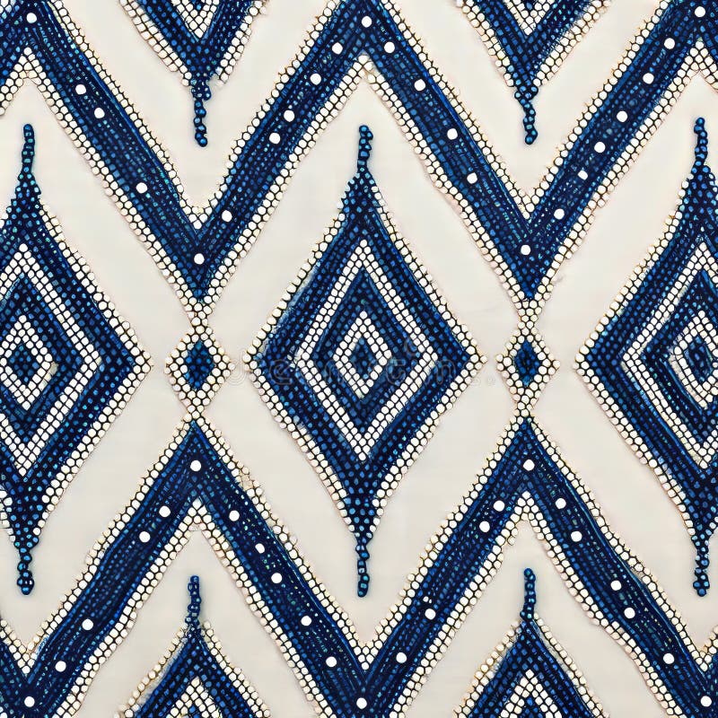 Eye-catching Ivory Textured Fabric with Blue and White Diamond Pattern ...