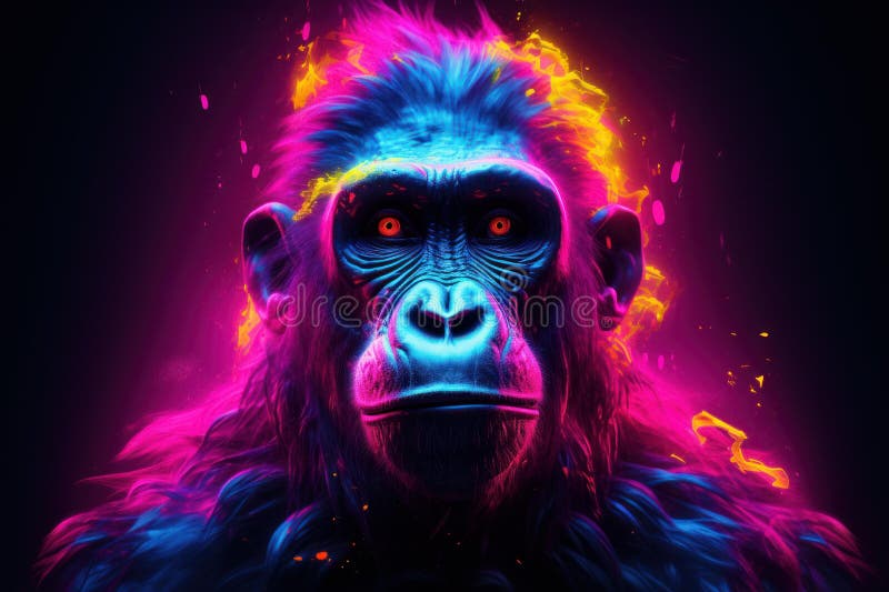 Eye-catching Neon Monkey Portrait. Generate Ai Stock Illustration ...