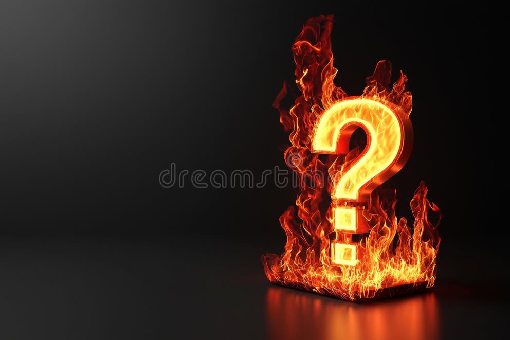 An Eye-catching Neon Question Mark Surrounded by Flames Stock Photo ...
