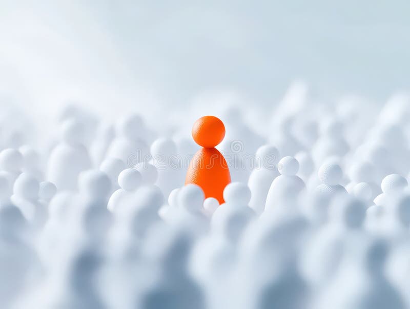 Eye-Catching Orange Figurine Isolated in a Sea of White Figures Stock ...