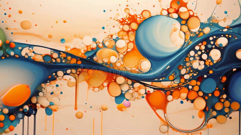 An Eye-catching Painting Featuring Blue and Orange Bubbles Floating on ...