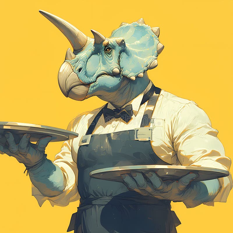 Stylish Hadrosaur Waiter Serving Plates Stock Illustration ...