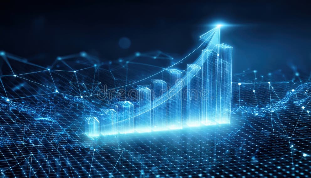 Eye-catching Three-dimensional Growth Graph Suspended on Dark Background in High-tech Visual ...